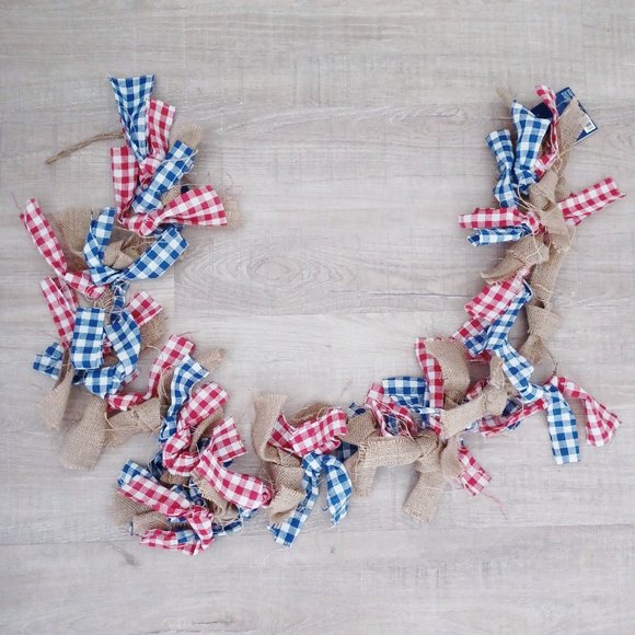 Accents | Burlap Red And Blue Gingham 72 In Garland Ties Bows Rustic ...